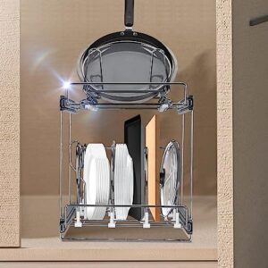 VEVOR Pan and Pot Rack, 2-Tier Expandable Pull Out Under Cabinet Organizer, 12"W, Carbon Steel, Double Tier