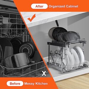 VEVOR Pan and Pot Rack, 2-Tier Expandable Pull Out Under Cabinet Organizer, 12"W, Carbon Steel, Double Tier