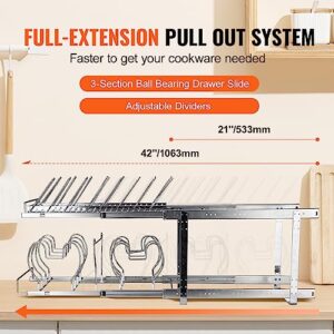 VEVOR Pan and Pot Rack, 2-Tier Expandable Pull Out Under Cabinet Organizer, 12"W, Carbon Steel, Double Tier