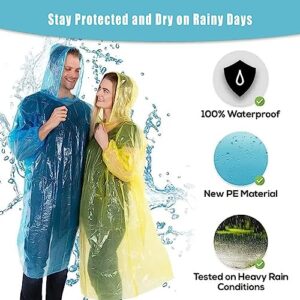 AYWVRBST 12 Pack Disposable Clear Rain Ponchos with Hood for Adults,51.1 Inches Emergency Raincoats for Camping Hiking Traveling (Red, Yellow, Blue)