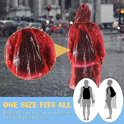 AYWVRBST 12 Pack Disposable Clear Rain Ponchos with Hood for Adults,51.1 Inches Emergency Raincoats for Camping Hiking Traveling (Red, Yellow, Blue)