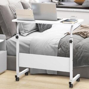 SogesPower 31.5 inches Mobile Laptop Desk with Slot Adjustable Side Table Computer Stand for Bed Sofa,White