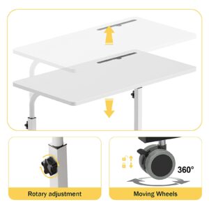 SogesPower 31.5 inches Mobile Laptop Desk with Slot Adjustable Side Table Computer Stand for Bed Sofa,White