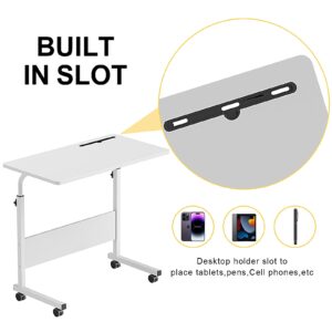 SogesPower 31.5 inches Mobile Laptop Desk with Slot Adjustable Side Table Computer Stand for Bed Sofa,White