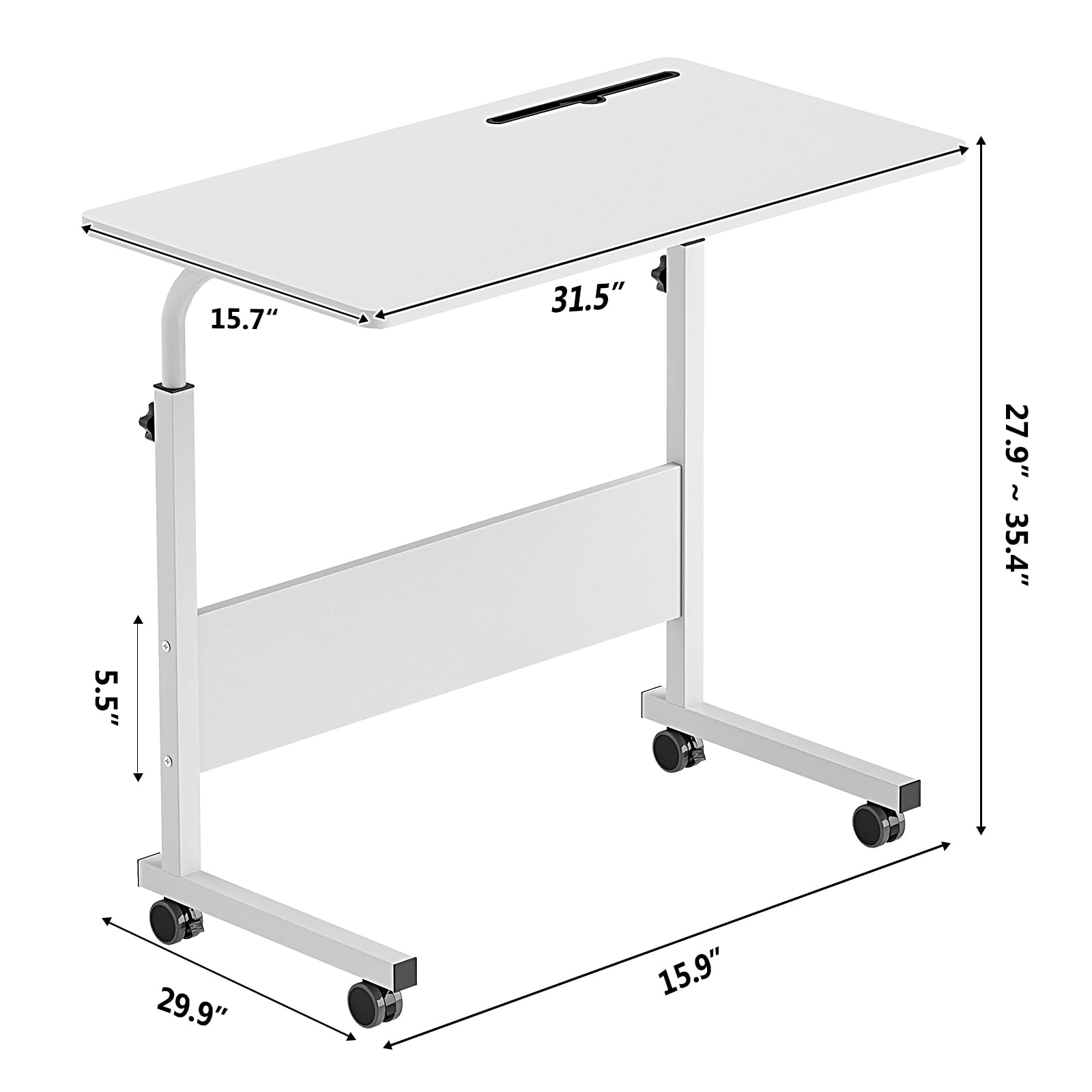 SogesPower 31.5 inches Mobile Laptop Desk with Slot Adjustable Side Table Computer Stand for Bed Sofa,White