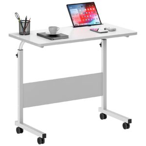 SogesPower 31.5 inches Mobile Laptop Desk with Slot Adjustable Side Table Computer Stand for Bed Sofa,White