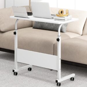 SogesPower 31.5 inches Mobile Laptop Desk with Slot Adjustable Side Table Computer Stand for Bed Sofa,White