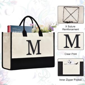 GASSDA Initial Canvas Tote Bag, Birthday Gifts For Women, Monogram Personalized Gifts For Women Mom Teachers Bridesmaids (M 3PCS)