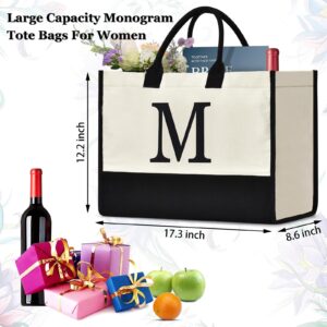 GASSDA Initial Canvas Tote Bag, Birthday Gifts For Women, Monogram Personalized Gifts For Women Mom Teachers Bridesmaids (M 3PCS)