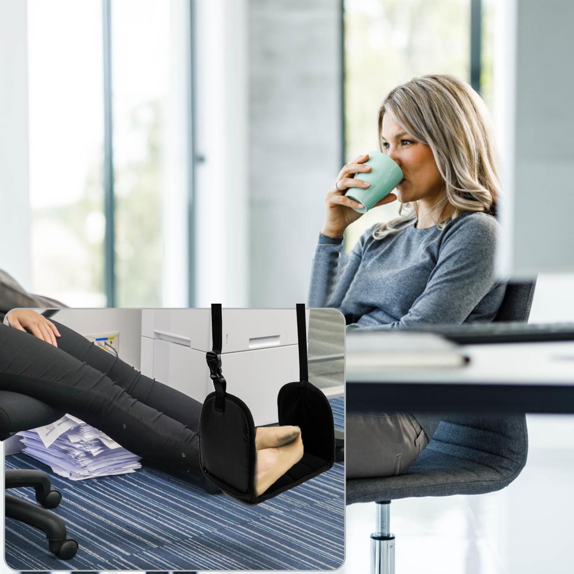 Bylion Airplane Footrest with Support Plates, Portable Travel Foot Rest with Memory Foam, Airplane Travel Accessories to Reduce Foot & Leg Swelling and Soreness, Gifts for Travelers Office Workers