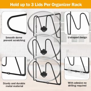 Jinei 6 Pack Pot Lid Organizer Rack 3 Tier Pot Lids Holder No Drilling Adhesive Wall Mounted Lid Rack for Kitchen Cabinet Door Mounted Pot and Pan Covers Holder Rack