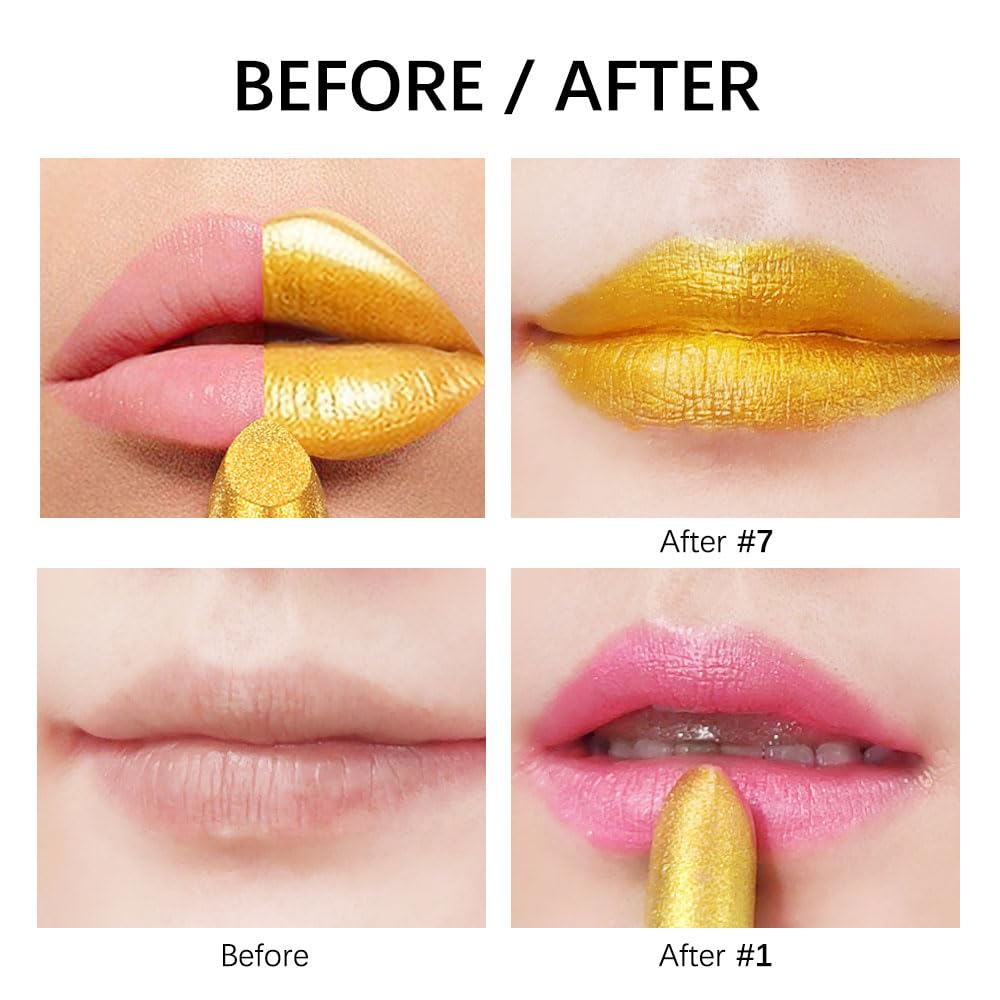 BEUKING Gold Lipstick Velvet Nude Red Pink Lip Tint Non-Smudge High Pigment Not Fade Smooth Long-Lasting Wear Non-Stick Cup Waterproof Matte Lady Lip Gloss for Girl Women Lady Daily Lip Makeup (#7)