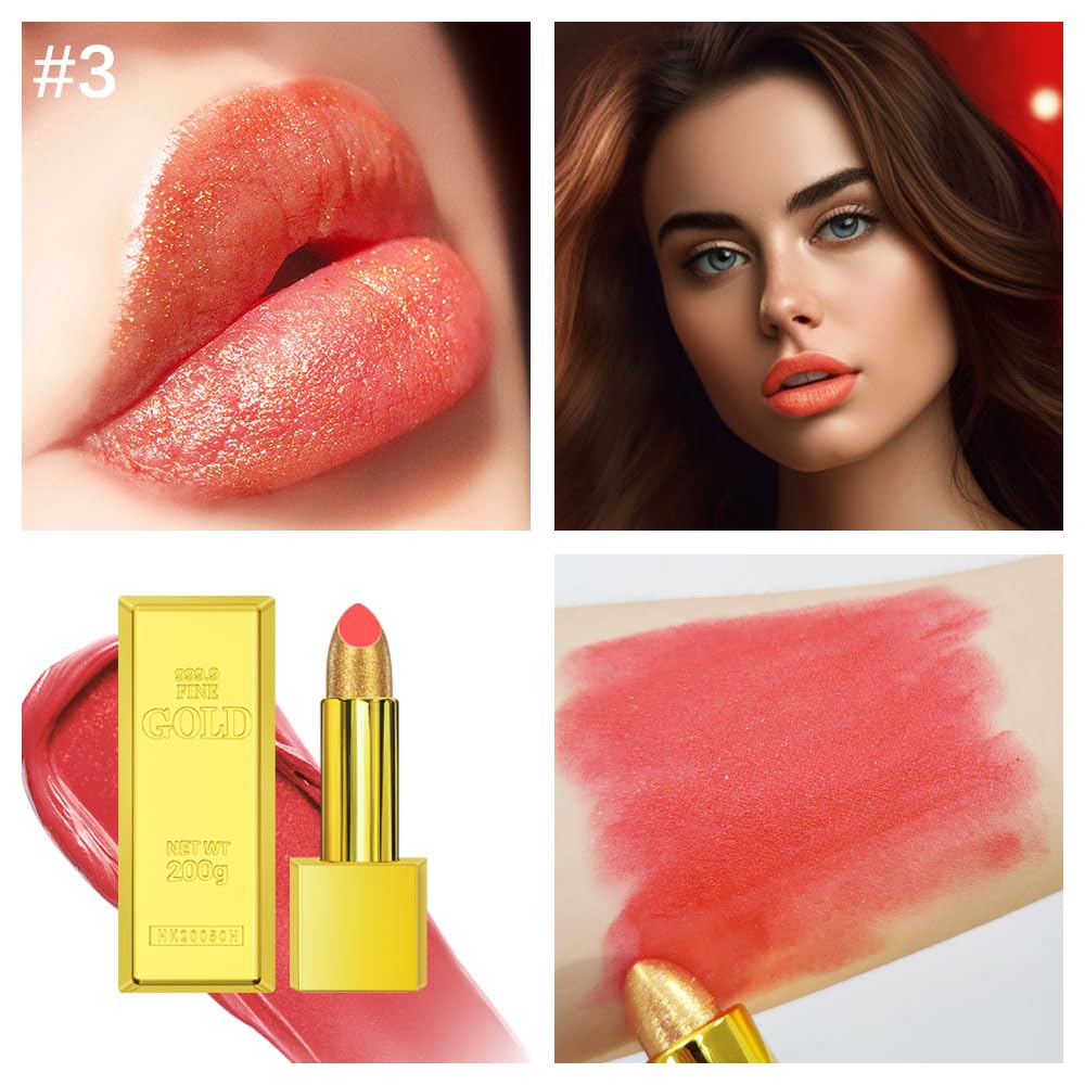 BEUKING Gold Lipstick Velvet Nude Red Pink Lip Tint Non-Smudge High Pigment Not Fade Smooth Long-Lasting Wear Non-Stick Cup Waterproof Matte Lady Lip Gloss for Girl Women Lady Daily Lip Makeup (#7)