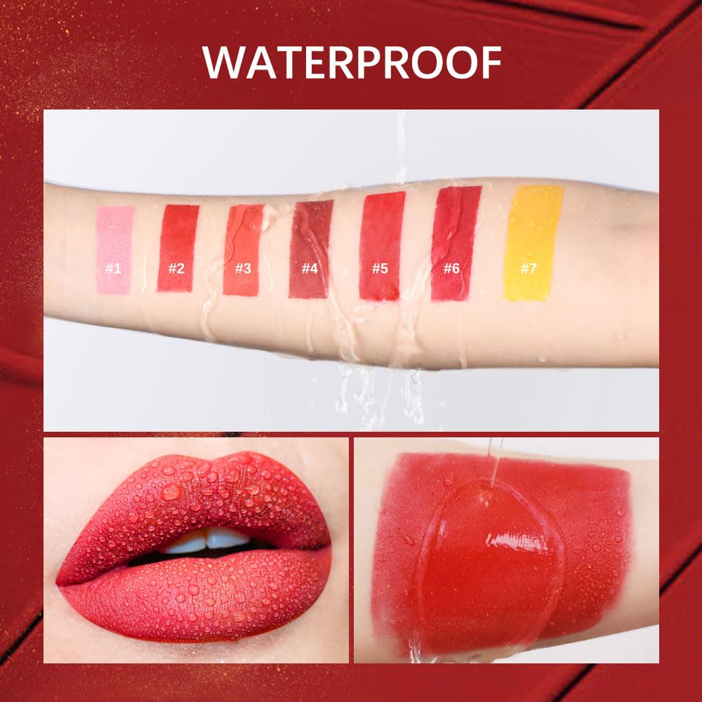 BEUKING Gold Lipstick Velvet Nude Red Pink Lip Tint Non-Smudge High Pigment Not Fade Smooth Long-Lasting Wear Non-Stick Cup Waterproof Matte Lady Lip Gloss for Girl Women Lady Daily Lip Makeup (#7)