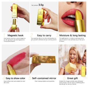 BEUKING Gold Lipstick Velvet Nude Red Pink Lip Tint Non-Smudge High Pigment Not Fade Smooth Long-Lasting Wear Non-Stick Cup Waterproof Matte Lady Lip Gloss for Girl Women Lady Daily Lip Makeup (#7)