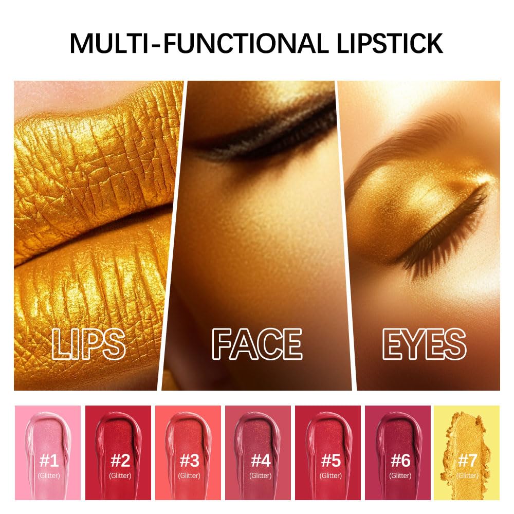 BEUKING Gold Lipstick Velvet Nude Red Pink Lip Tint Non-Smudge High Pigment Not Fade Smooth Long-Lasting Wear Non-Stick Cup Waterproof Matte Lady Lip Gloss for Girl Women Lady Daily Lip Makeup (#7)