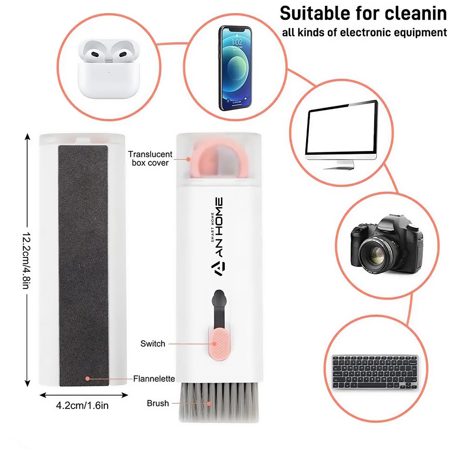 AnHome Keyboard Cleaner Kit Cleaning Tool 7 in 1 for Airpod iPhone MacBook Laptop Monitor Computer Keyboard Brush, Apple Airpods Cell Phone Earbud PC iPad and Electronic Screen Cleaners