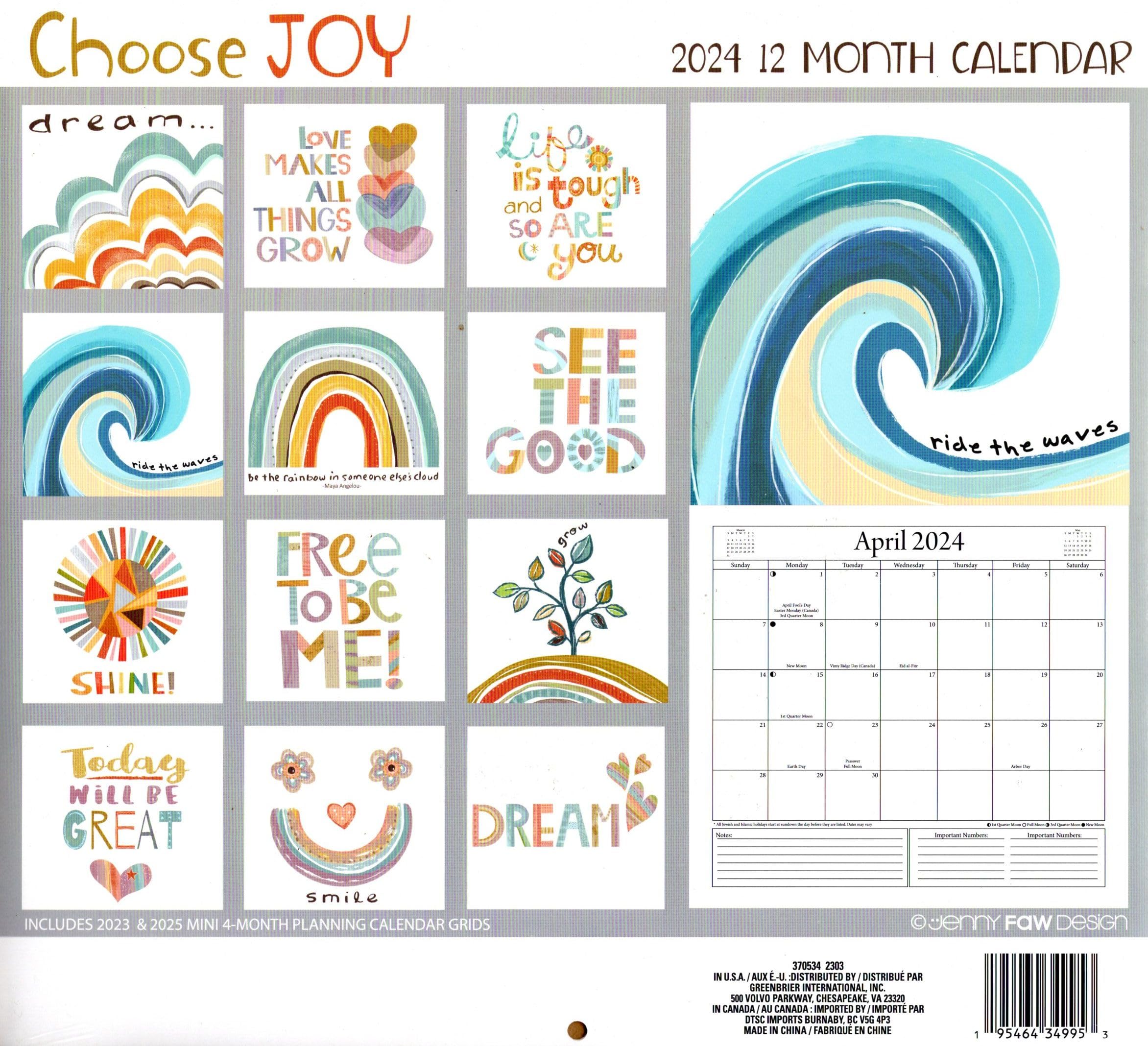 Choose Joy - 2024 12-Month Wall Calendar + Pocket Planner (Pack of 2)