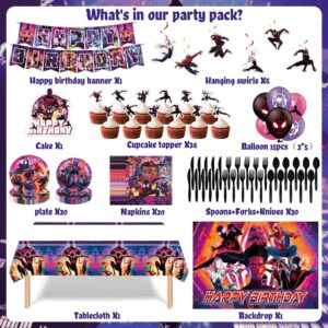 Miles Morales Birthday Party Supplies, Miles Morales Party Decoration Include Banner, Backdrop, Hanging Swirls, Balloons, Tablecloth, Cake Toppers, Tableware, Miles Morales Party Favors