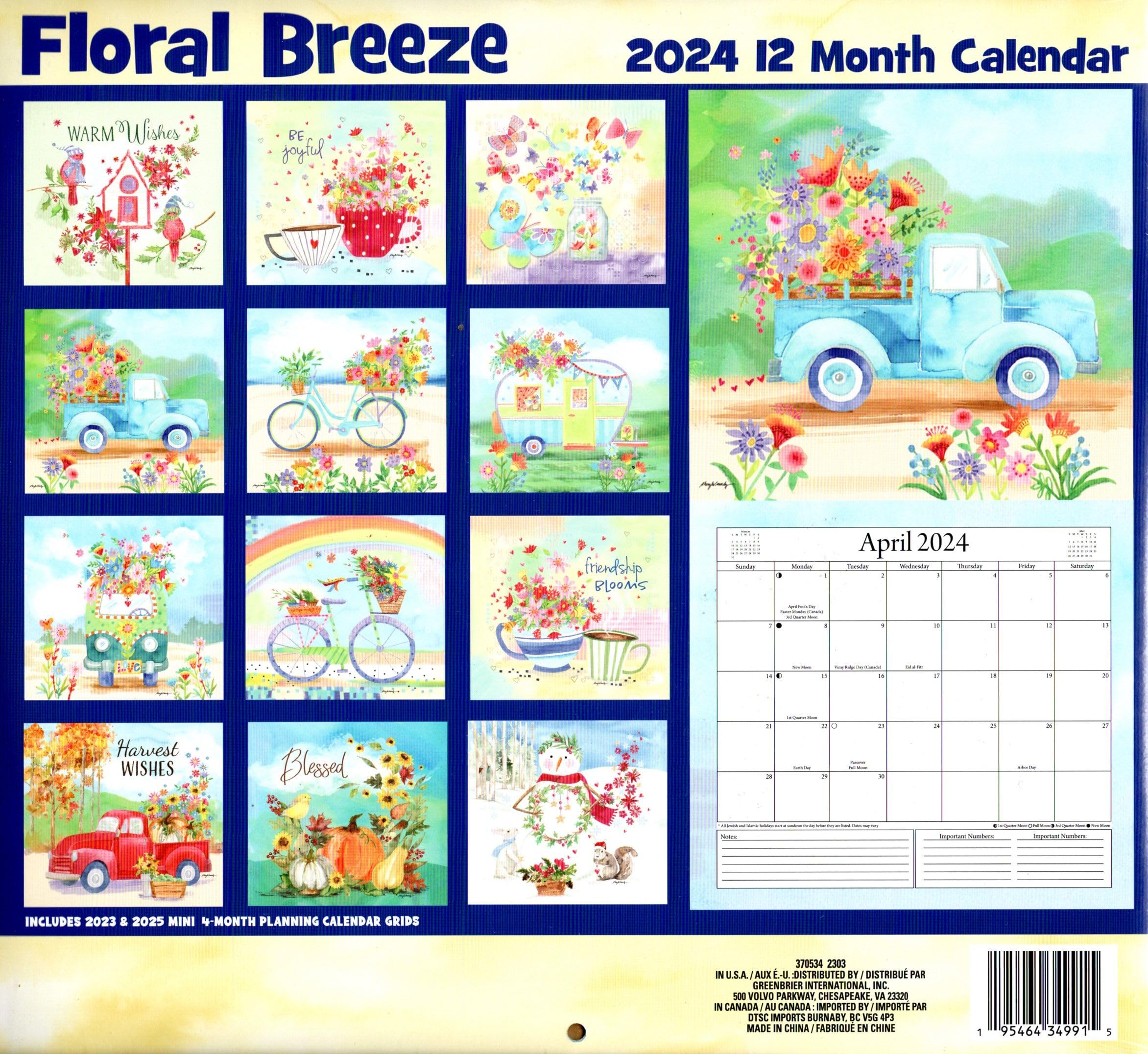 Floral Breeze - 2024 12-Month Wall Calendar + Pocket Planner (Pack of 2)