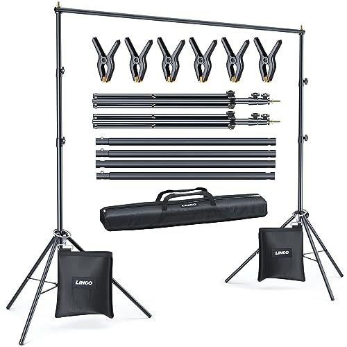 LINCO Backdrop Stand for Parties Kit 10x7 ft Adjustable Back Drop Photography Studio Photo Background Support System with Clamps, Sand Bag, Carrying Bag 4172