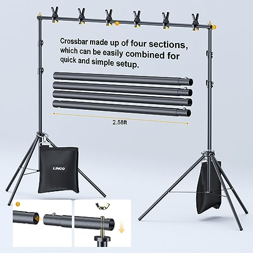 LINCO Backdrop Stand for Parties Kit 10x7 ft Adjustable Back Drop Photography Studio Photo Background Support System with Clamps, Sand Bag, Carrying Bag 4172