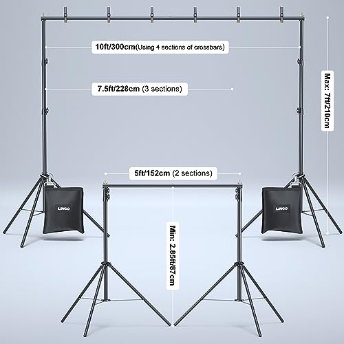 LINCO Backdrop Stand for Parties Kit 10x7 ft Adjustable Back Drop Photography Studio Photo Background Support System with Clamps, Sand Bag, Carrying Bag 4172