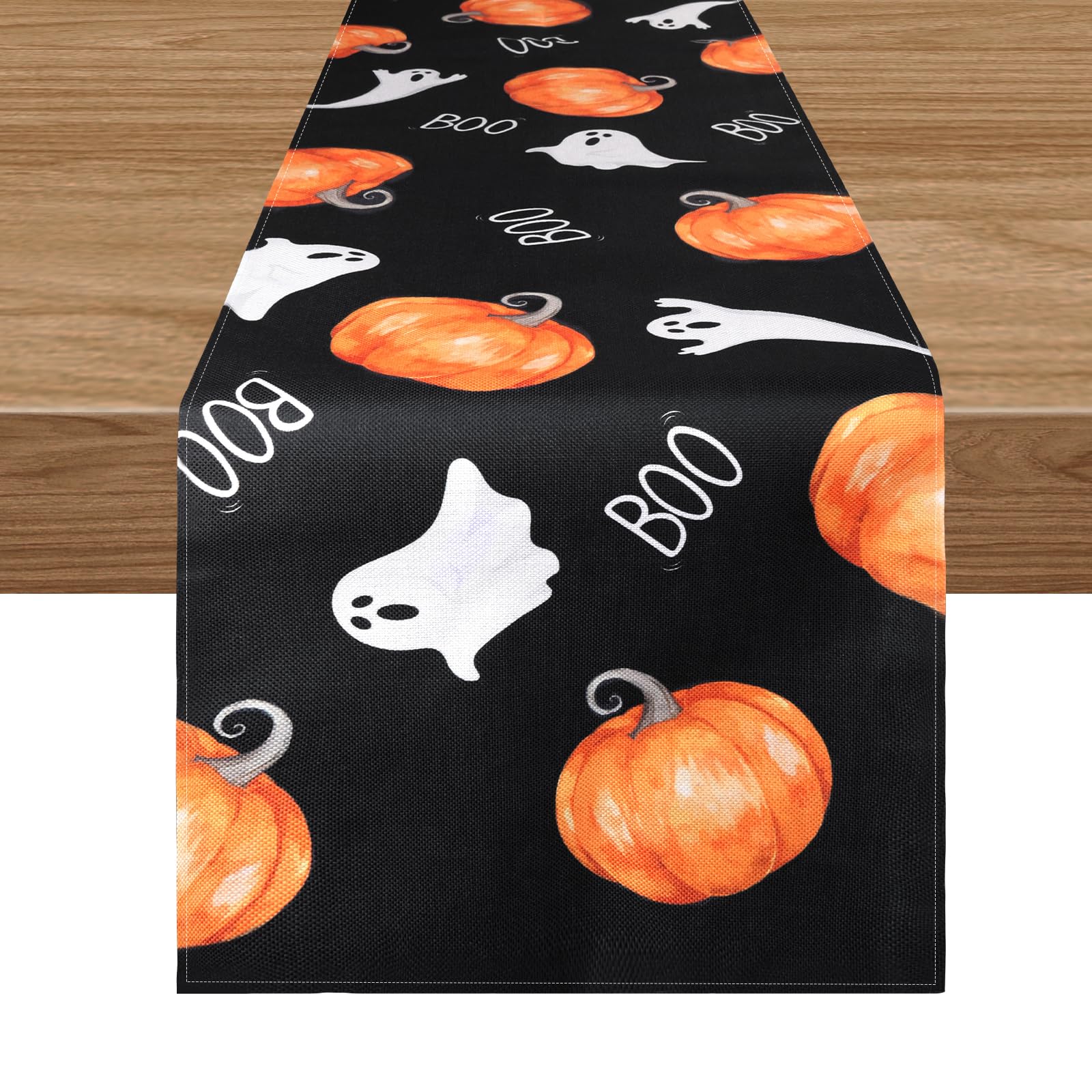 Halloween Table Runner Ghost Pumpkins Halloween Runners Home Kitchen Dining Table Decorations Seasonal Holiday Table Runner for Indoor Outdoor Party Decor 14x72 Inch, Black