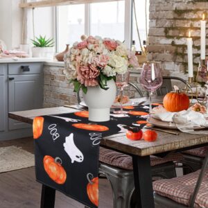 Halloween Table Runner Ghost Pumpkins Halloween Runners Home Kitchen Dining Table Decorations Seasonal Holiday Table Runner for Indoor Outdoor Party Decor 14x72 Inch, Black