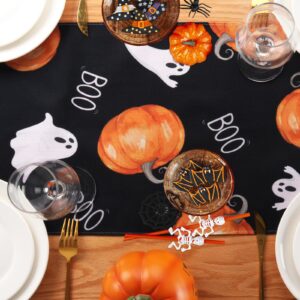 Halloween Table Runner Ghost Pumpkins Halloween Runners Home Kitchen Dining Table Decorations Seasonal Holiday Table Runner for Indoor Outdoor Party Decor 14x72 Inch, Black