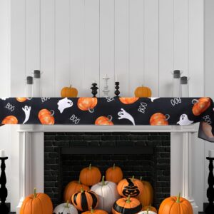 Halloween Table Runner Ghost Pumpkins Halloween Runners Home Kitchen Dining Table Decorations Seasonal Holiday Table Runner for Indoor Outdoor Party Decor 14x72 Inch, Black