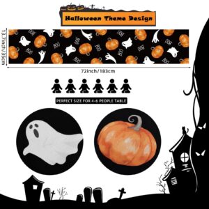 Halloween Table Runner Ghost Pumpkins Halloween Runners Home Kitchen Dining Table Decorations Seasonal Holiday Table Runner for Indoor Outdoor Party Decor 14x72 Inch, Black