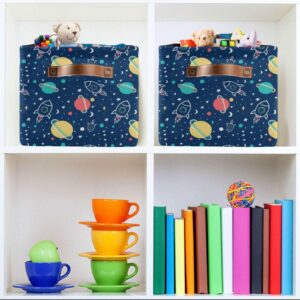 xigua Outer Space Pattern Foldable Canvas Storage Bin, Sturdy Fabric Storage Basket with Handles, Storage Cube Box for Organizing Shelf Nursery Toy Closet 2PCS#210