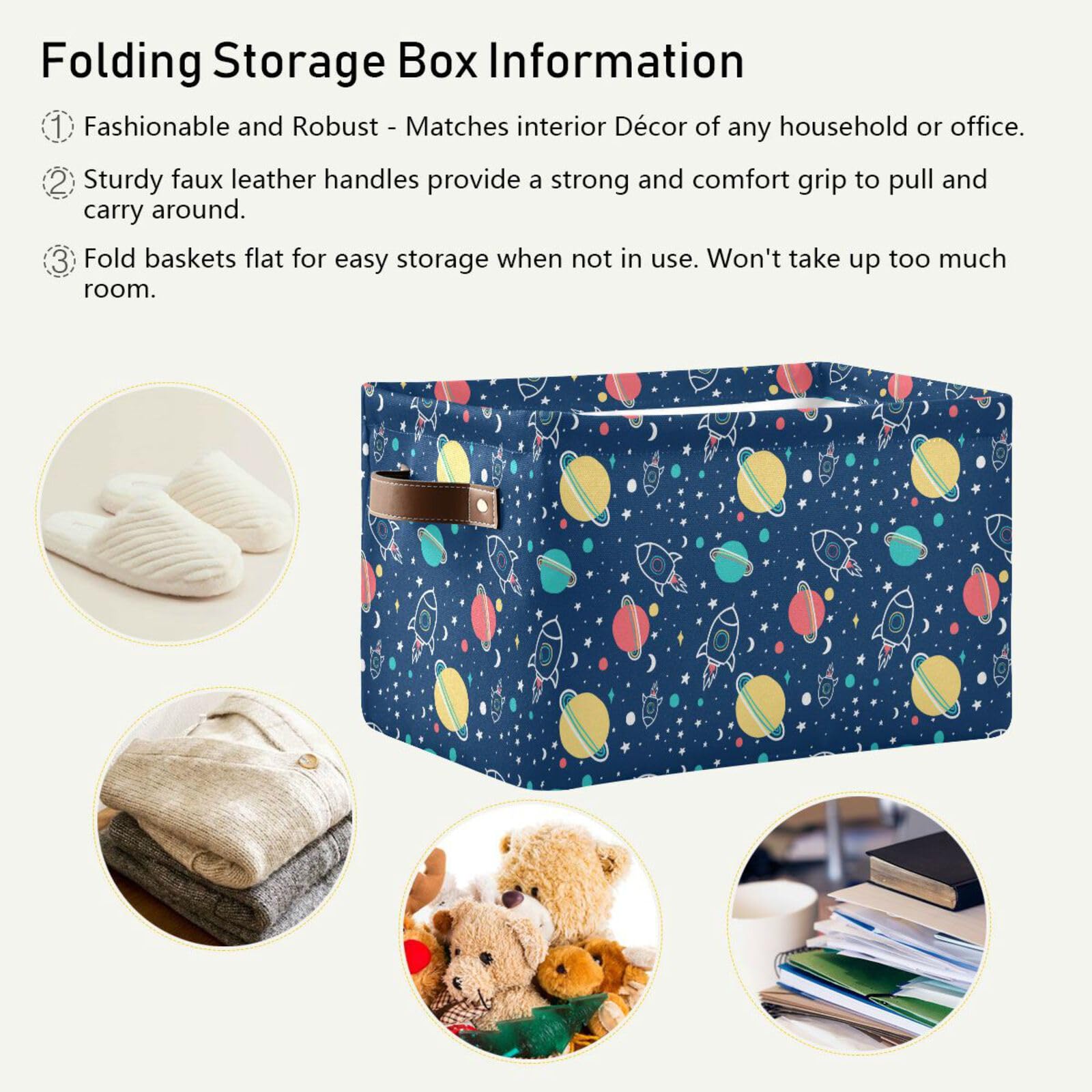 xigua Outer Space Pattern Foldable Canvas Storage Bin, Sturdy Fabric Storage Basket with Handles, Storage Cube Box for Organizing Shelf Nursery Toy Closet 2PCS#210