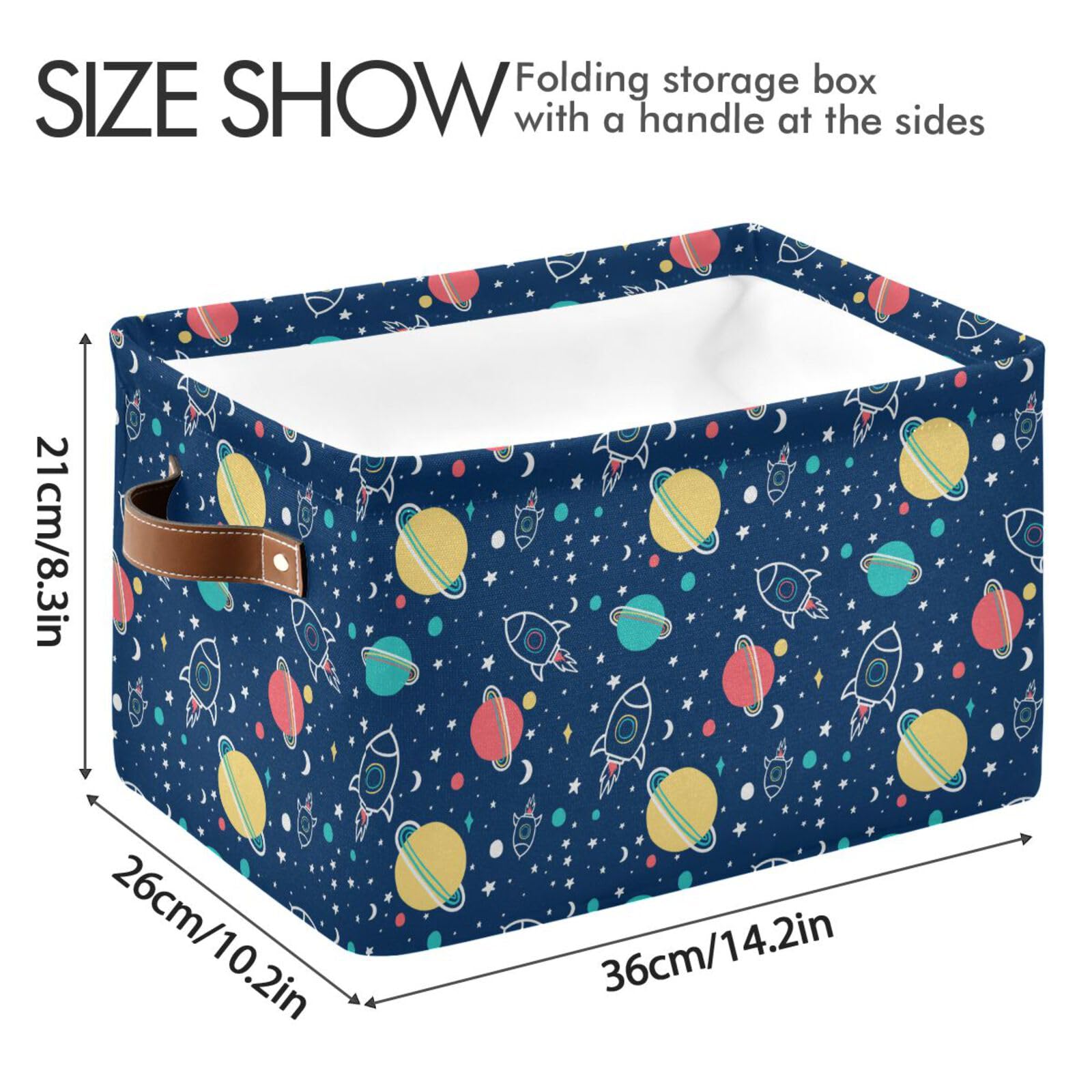 xigua Outer Space Pattern Foldable Canvas Storage Bin, Sturdy Fabric Storage Basket with Handles, Storage Cube Box for Organizing Shelf Nursery Toy Closet 2PCS#210