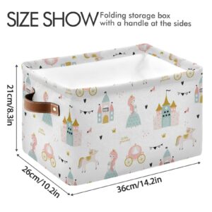 xigua Princess Castle Foldable Canvas Storage Bin, Sturdy Fabric Storage Basket with Handles, Storage Cube Box for Organizing Shelf Nursery Toy Closet 1PCS#1214