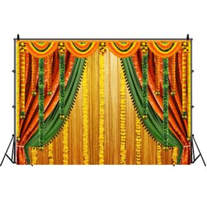 Lofaris India Pooja Photography Backdrop Puja Ganpati Pooja Traditional Mehndi Festival Background Decorations Wedding Party Marigold Garlands Photo Props 6x4ft