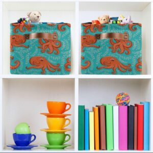 xigua Un Orange Octopus Foldable Canvas Storage Bin, Sturdy Fabric Storage Basket with Handles, Storage Cube Box for Organizing Shelf Nursery Toy Closet 2PCS#795