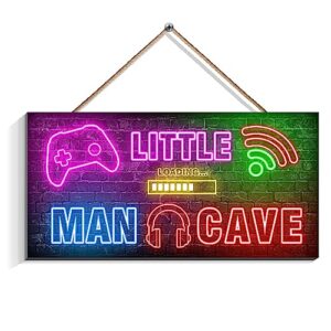 neon gaming decor for boys room wooden, neon gaming wooden door sign for gamer room decor, boys decorations for bedroom nursery playroom wall art (6"x12")