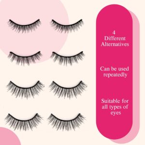 AZEFAM Self Adhesive Eyelashes, 8 PCS Reusable Self Adhesive Eyelashes, False Eyelashes Natural Look, No Glue Eyelashes, 4 Styles Waterproof False Lashes Kit, Reusable Self-Adhesive Eyelashes