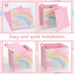 Geetery 8 Pack Cube Storage Bin 11 x 11 Inch Fabric Foldable Storage Organizer with Handles for Kids Toy Box Cube Baskets for Home, Kids Room, Closet, Nursery Room, Bedroom (Pink,Unicorn)