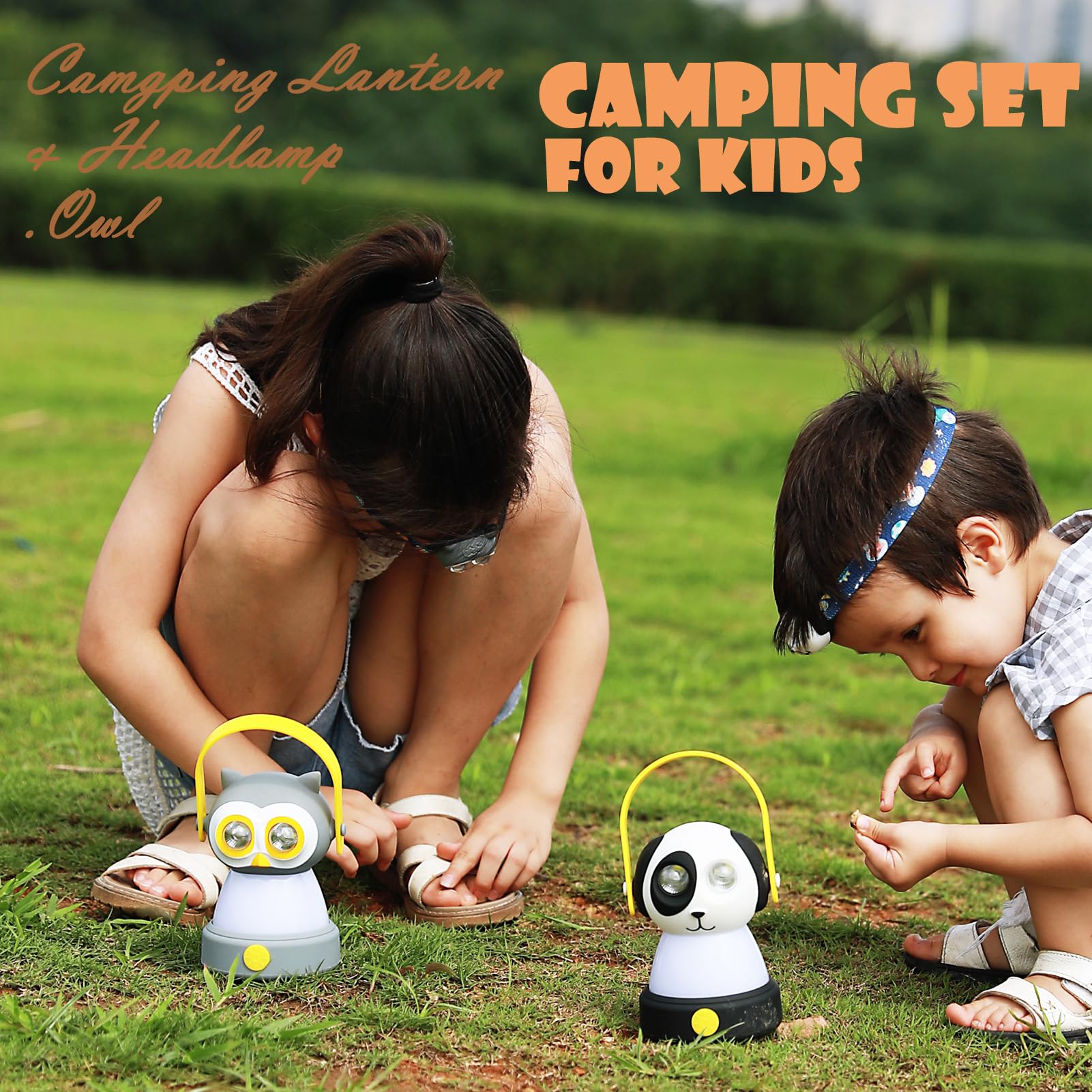 Outdoor Equipment LED Camping Lantern & Headlamp Set for Kids, FANT.LUX Battery Powered Night Light for Emergency, Hurricane, Lightweight Tent Lamp (Pink Owl Set)