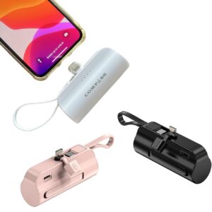 COMPAZZ Mini Portable Charger Power Bank for iPhone, with USB C Cable. Fast Charging Battery Pack Charger Portable Emergency Phone Charger. Travel Essentials Portable Phone Charger 5000mAh Powerbank.