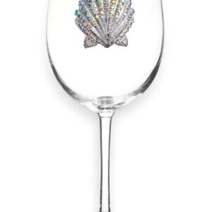 THE QUEENS' JEWELS Seashell Jeweled Stemmed Wine Glass, 21 oz. - Unique Gift for Women, Birthday, Cute, Fun, Not Painted, Decorated, Bling, Bedazzled, Rhinestone