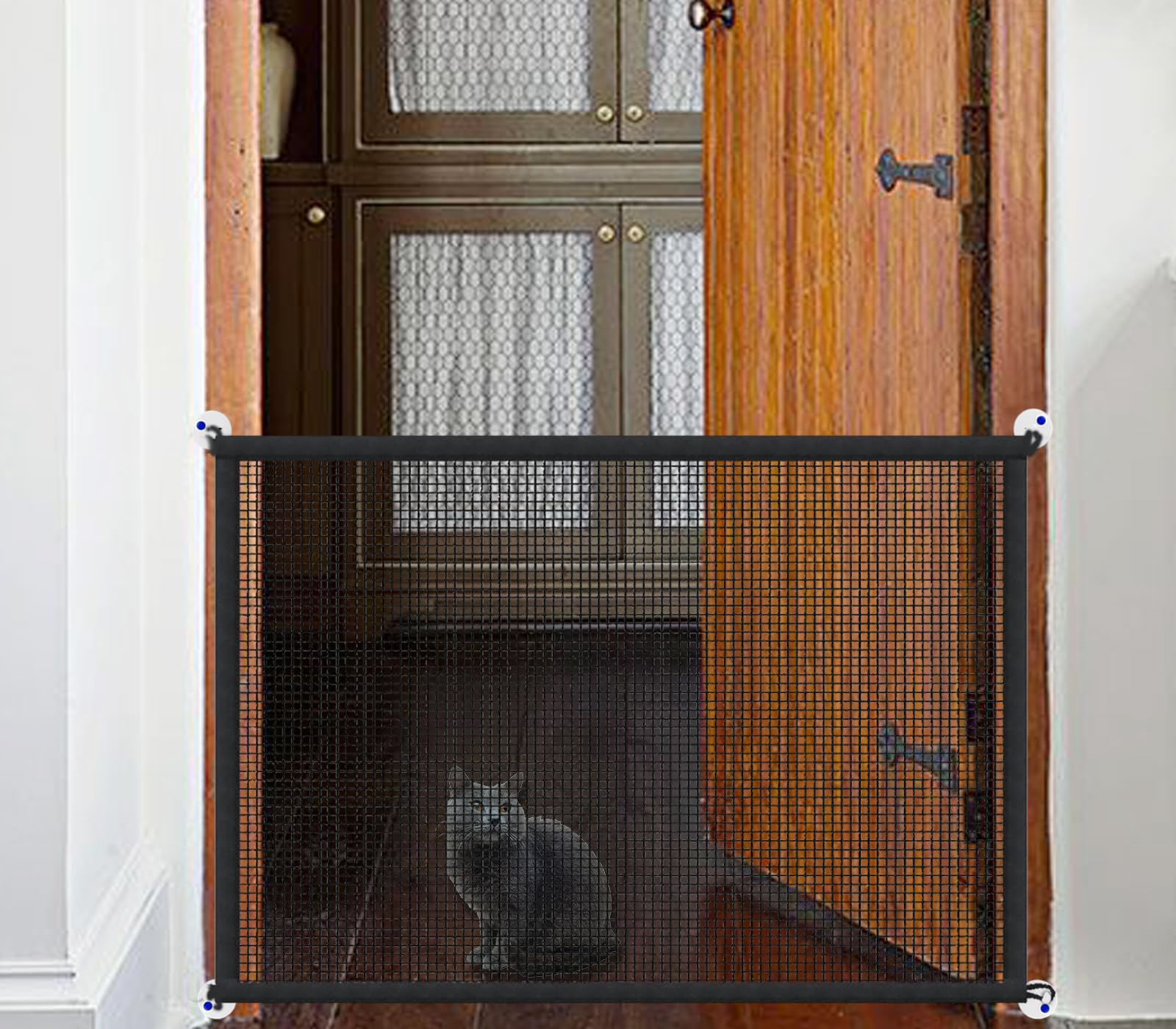 Magic Pet Gate Gates for The House, Portable Extra Wide Gate for Doorways, Stairs, No Drill Durable Mesh Puppy Dog Gate Safety Fence Guard, 43" W X 30" H, 6 Hooks