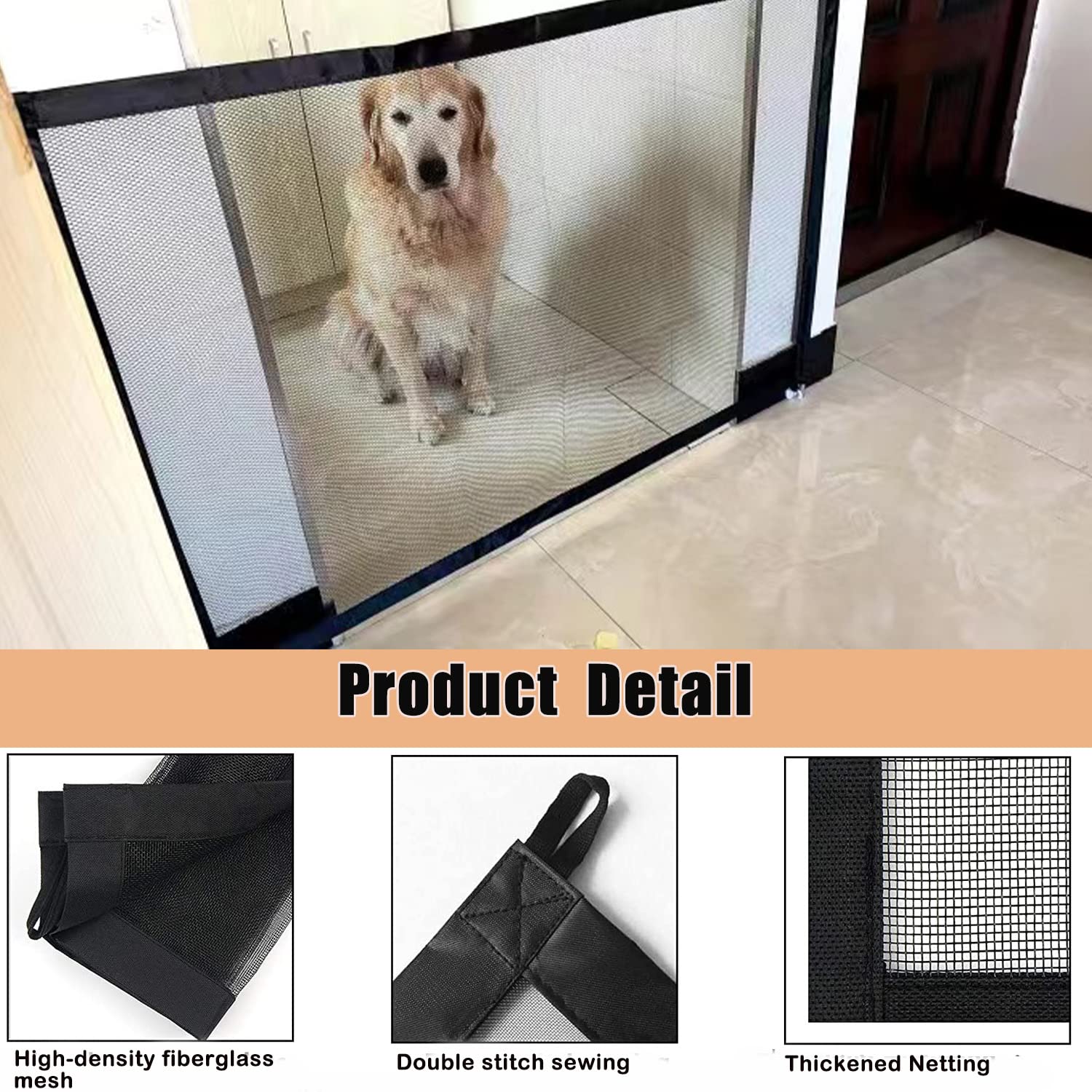 Magic Pet Gate Gates for The House, Portable Extra Wide Gate for Doorways, Stairs, No Drill Durable Mesh Puppy Dog Gate Safety Fence Guard, 43" W X 30" H, 6 Hooks