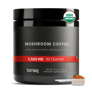 ultra concentrated organic mushroom coffee 3,500mg 10:1 extract - colombian sourced beans 10 mushroom blend with lion's mane and cordyceps - mushroom powder coffee organic alternative blend -tq