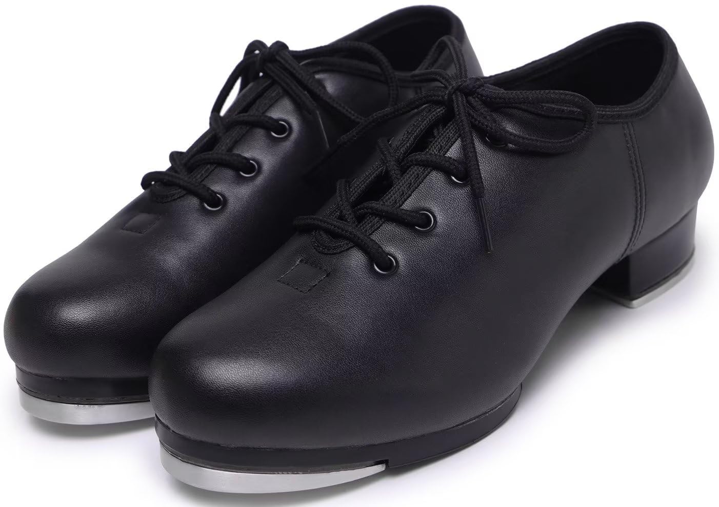 Jazz Tap Shoes for Woman: Leather Lace Up Tap Dance Shoes for Girls and Adult - Flat Heel Split Sole Tap Jazz Shoes for Boys and Man Black