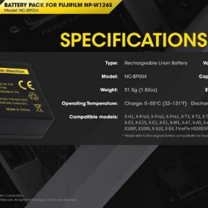 Nitecore FX1 2-Slot Digital Charger and NC-BP004 Battery Bundle Compatible with Fujifilm NP-W126 and NP-W126S Batteries