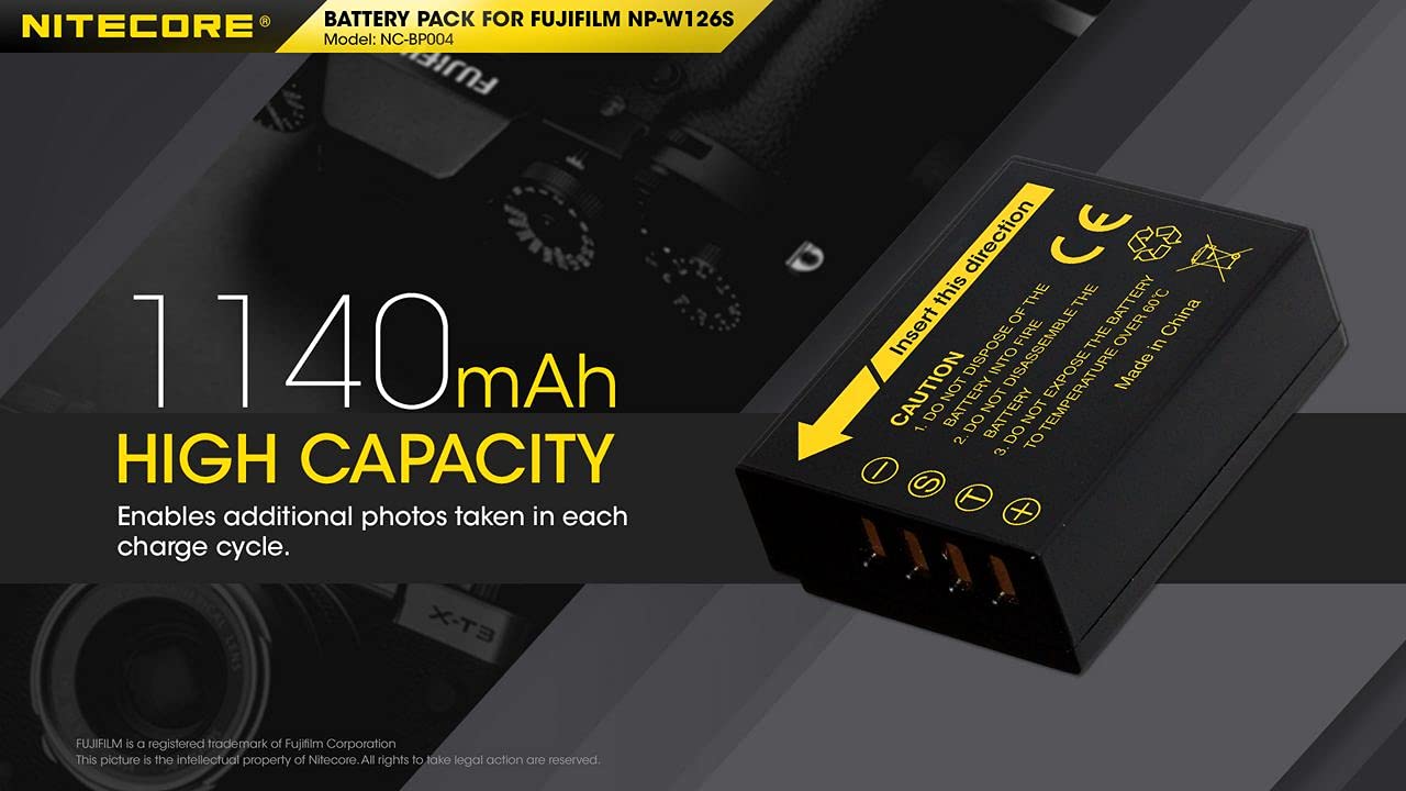 Nitecore FX1 2-Slot Digital Charger and NC-BP004 Battery Bundle Compatible with Fujifilm NP-W126 and NP-W126S Batteries